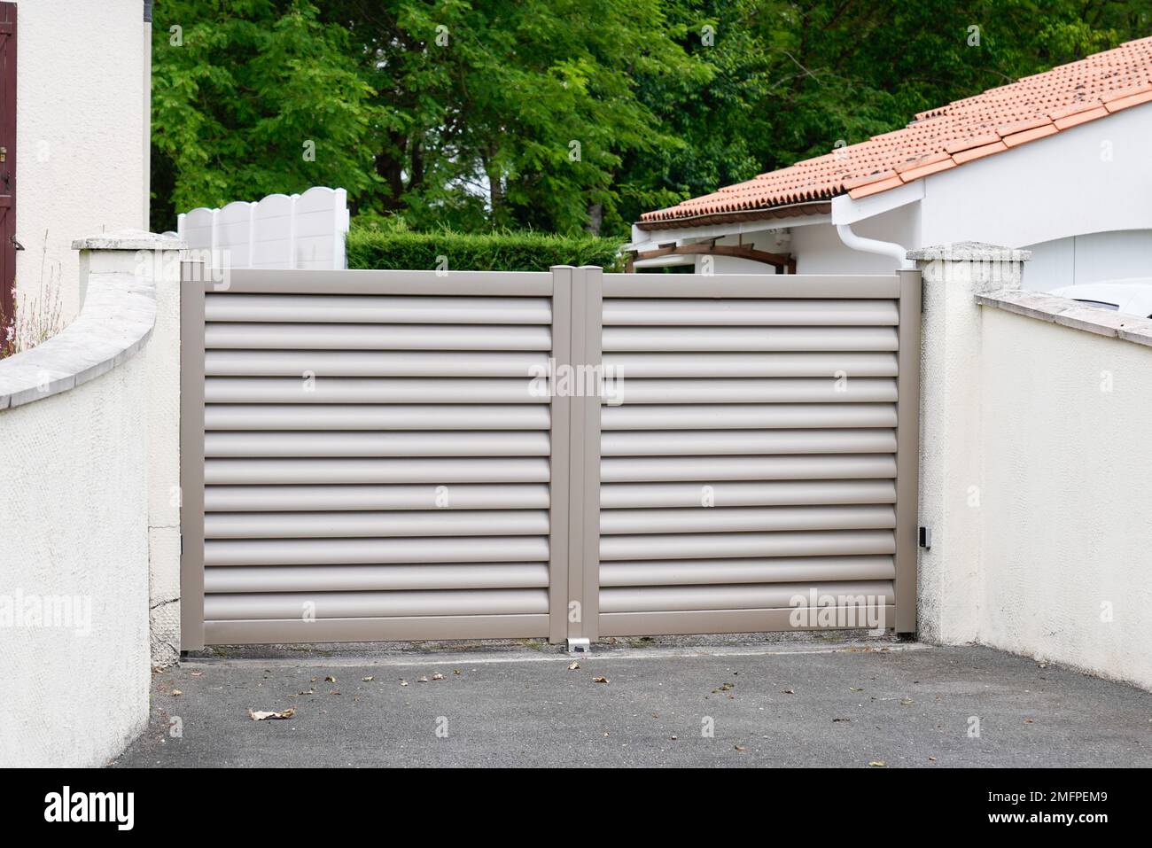 Aluminum gate brown beige modern style home double portal of suburb ...
