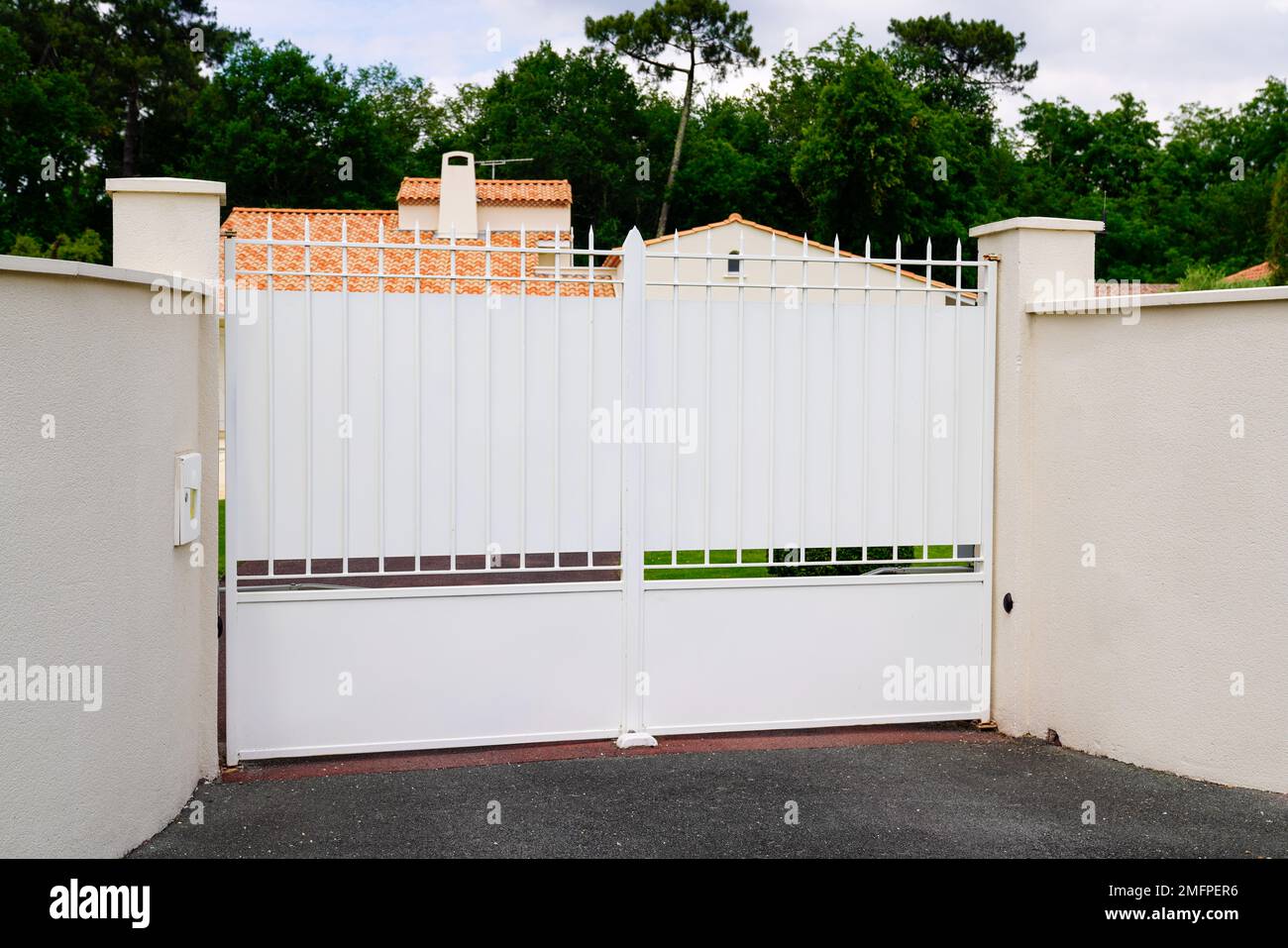 white steel classic retro design metal gate of vintage style house ...