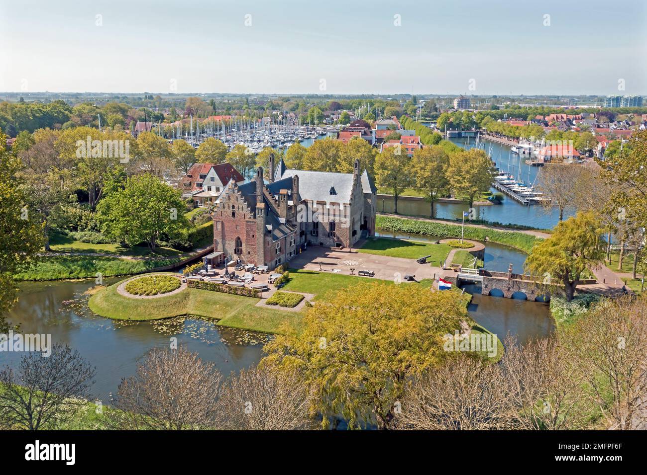 Aerial from the city Medemblik with the Radboud castle in the ...
