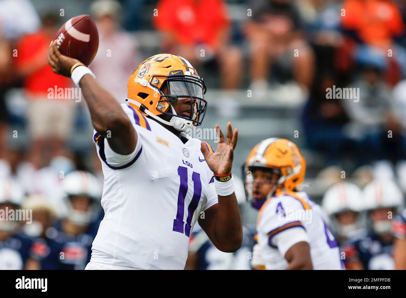 LSU quarterback TJ Finley (11) throws a pass during the first quarter ...