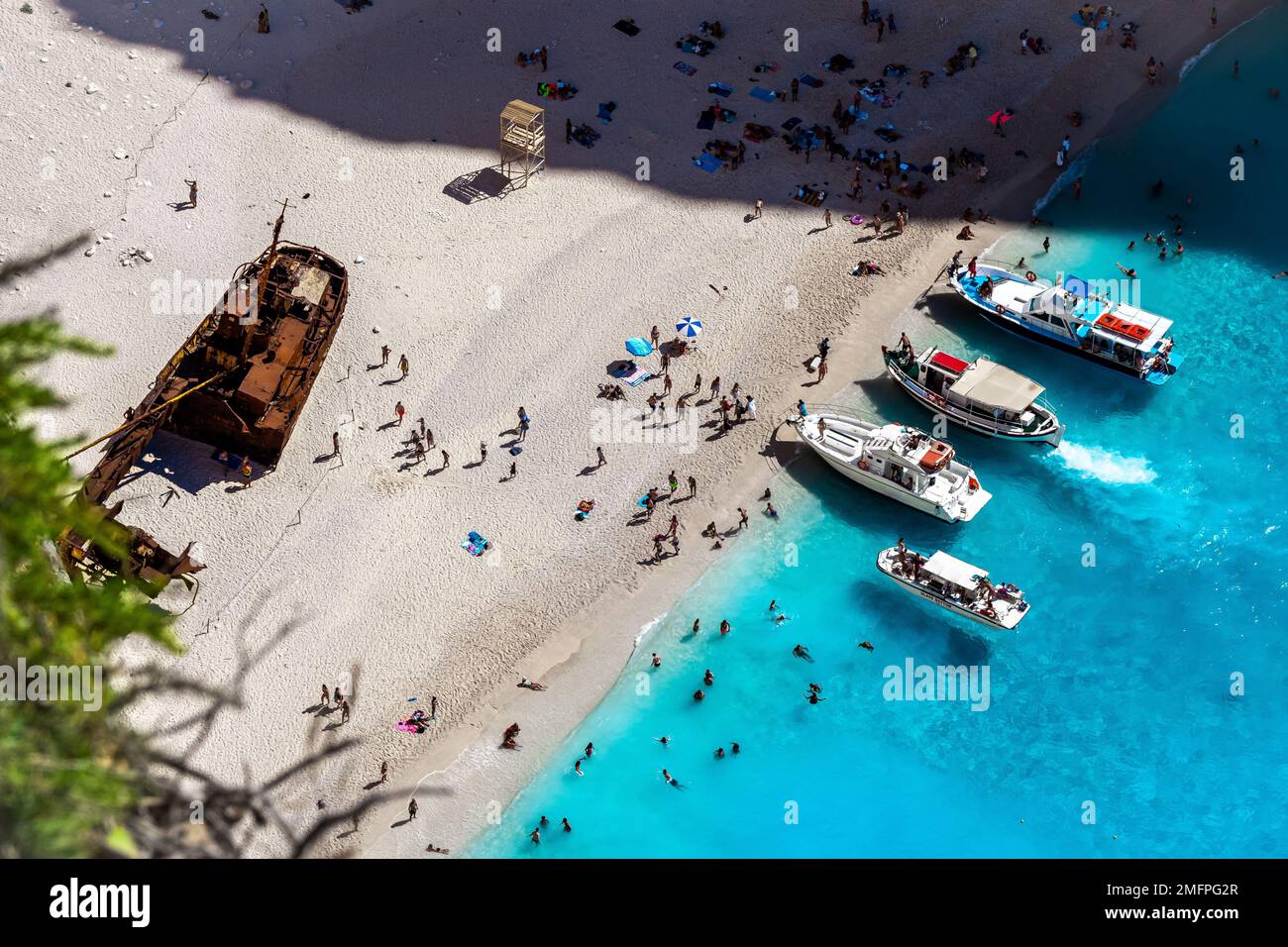 Scenic high angle view of the famous Navagio Shipwreck Beach (Smugglers Cove) on Zakynthos ...