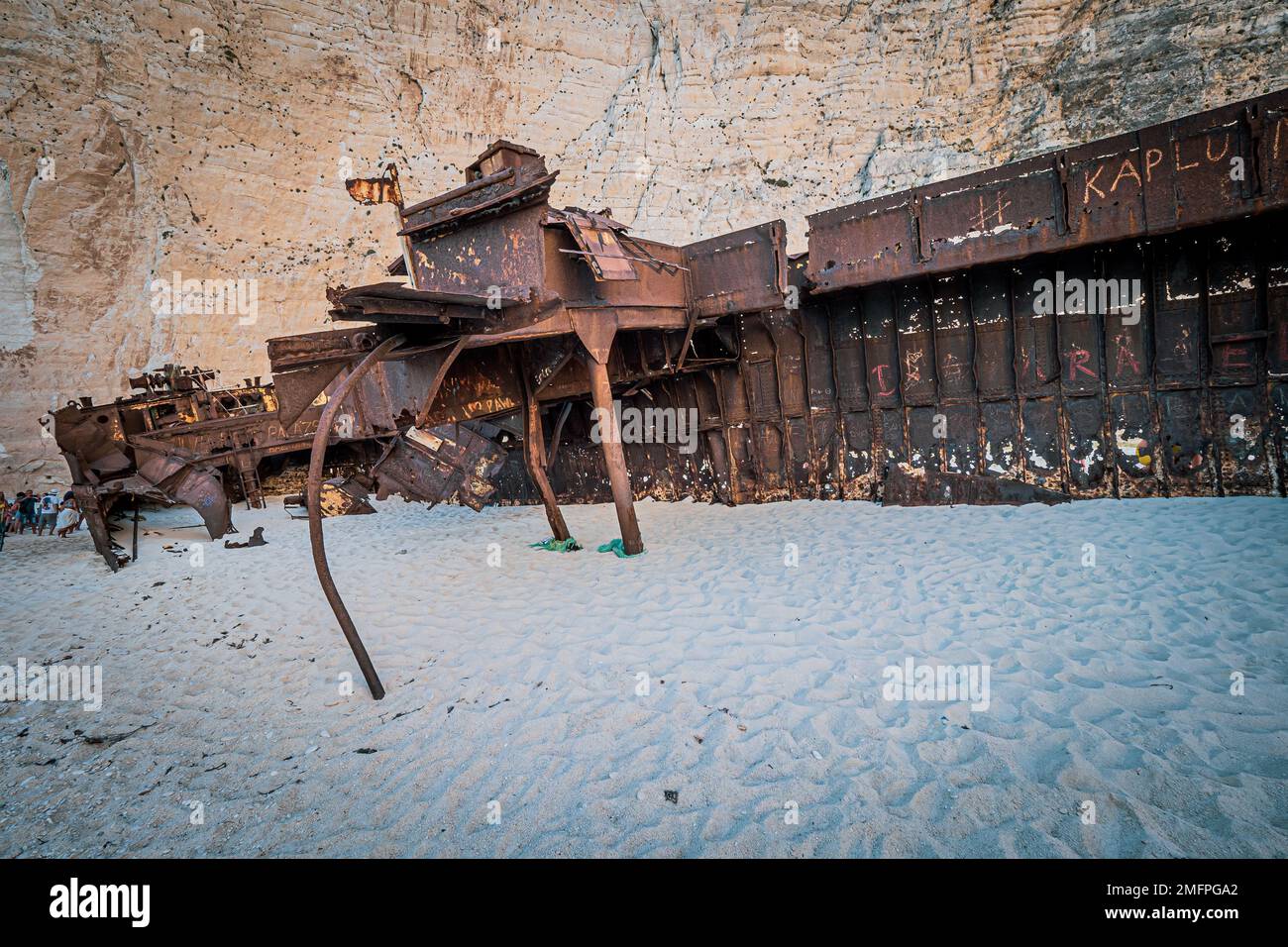 Fantastic view of the old rusty shipwreck stranded on the beach of ...