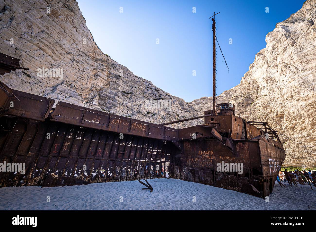 Fantastic view of the old rusty shipwreck stranded on the beach of ...