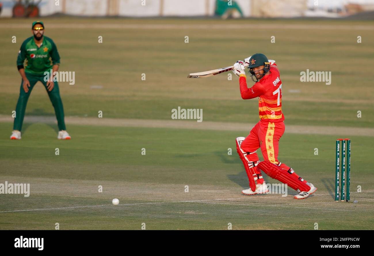 Zimbabwe's batsman Craig Ervine, left, plays a shot for boundary during ...