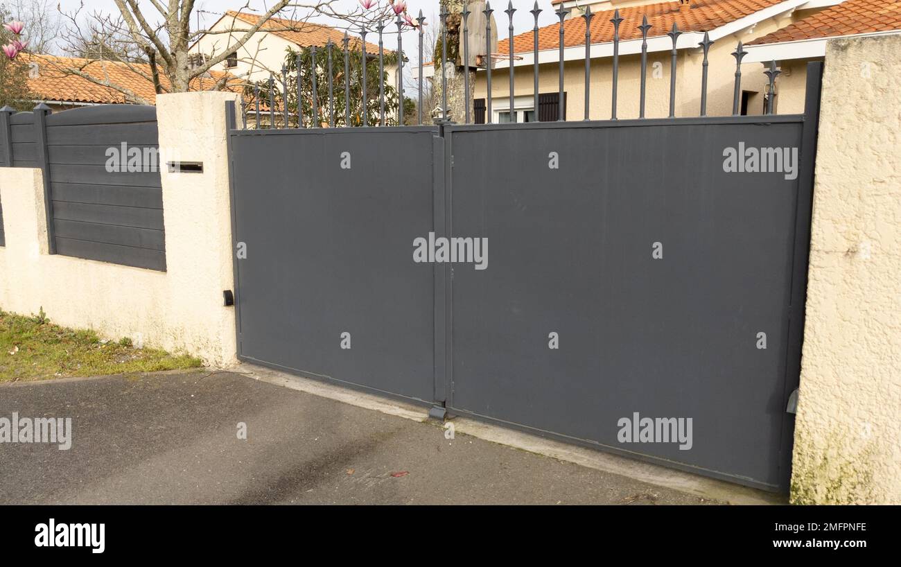 steel high grey metal gate design gray modern suburb house Stock Photo ...