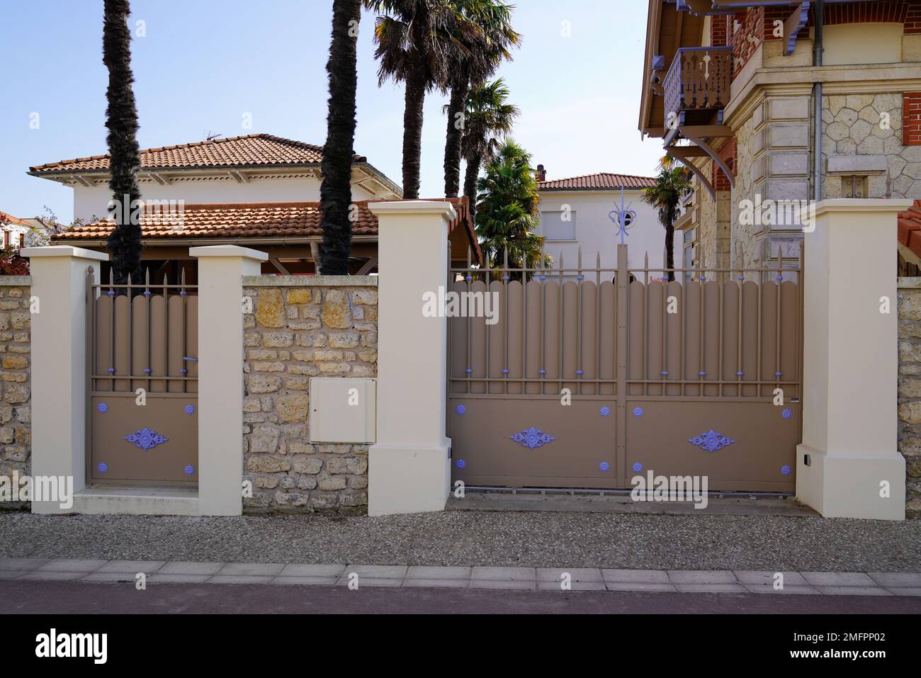 gate vintage portal and steel door outdoor of classic suburbs house ...