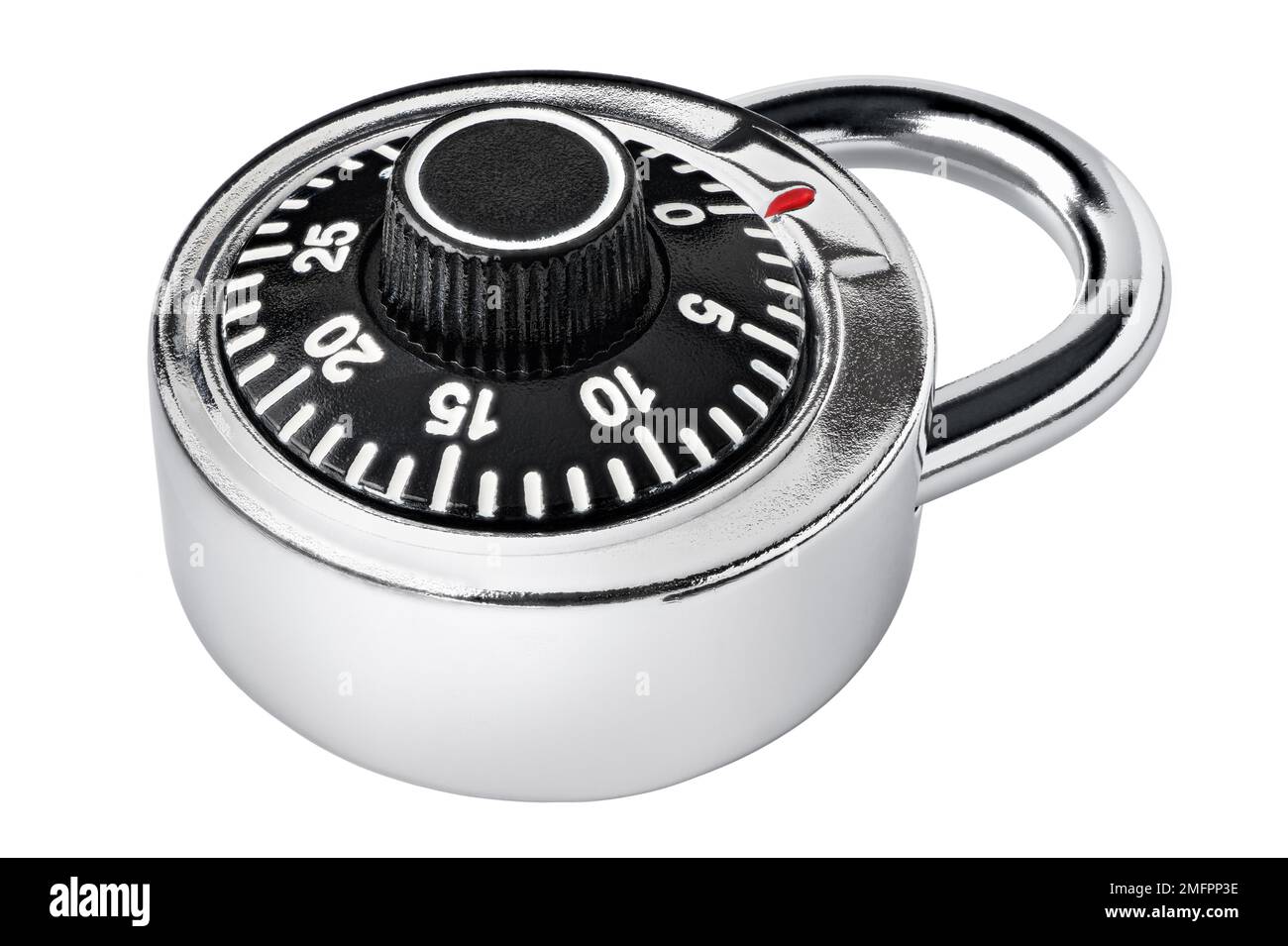 Little shiny steel chrome plated combination padlock, isolated on white ...