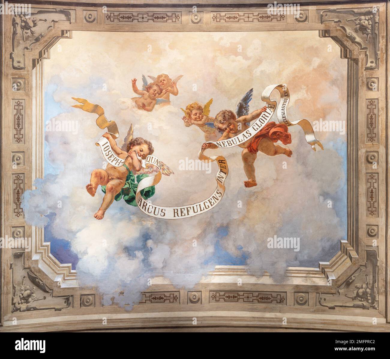 VARALLO, ITALY - JULY 17, 2022: The fresco of angels with the ...