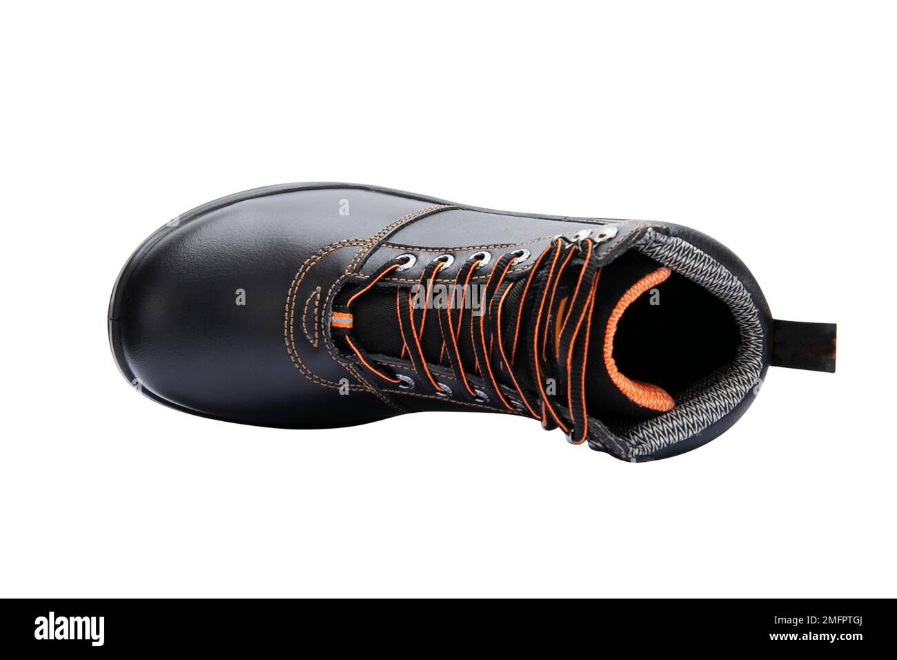 Black safety shoes to protect the feet of the workers from the impact ...