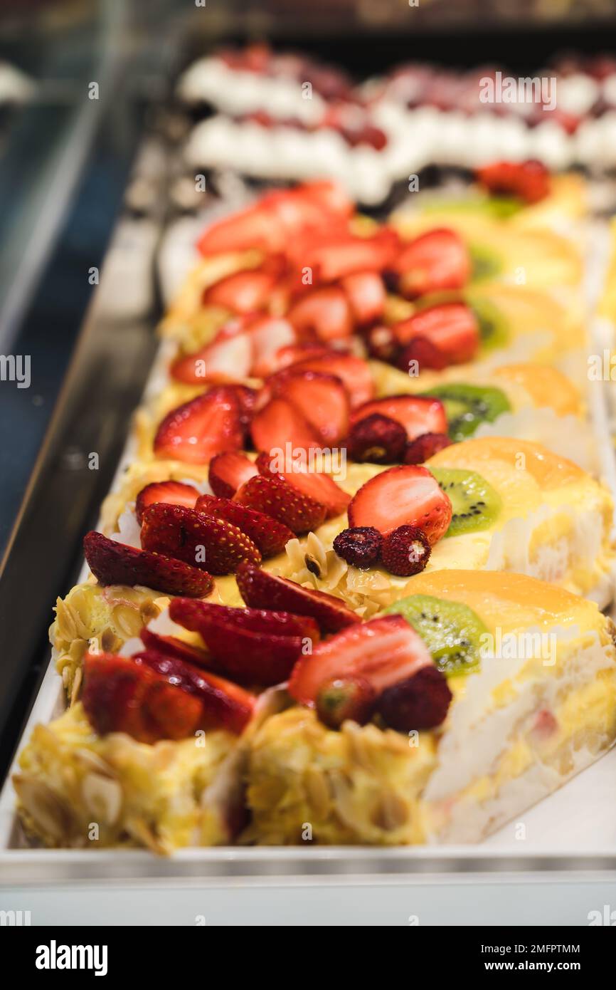 Italian counter bakery. Freshly baked pastry in a row Stock Photo - Alamy