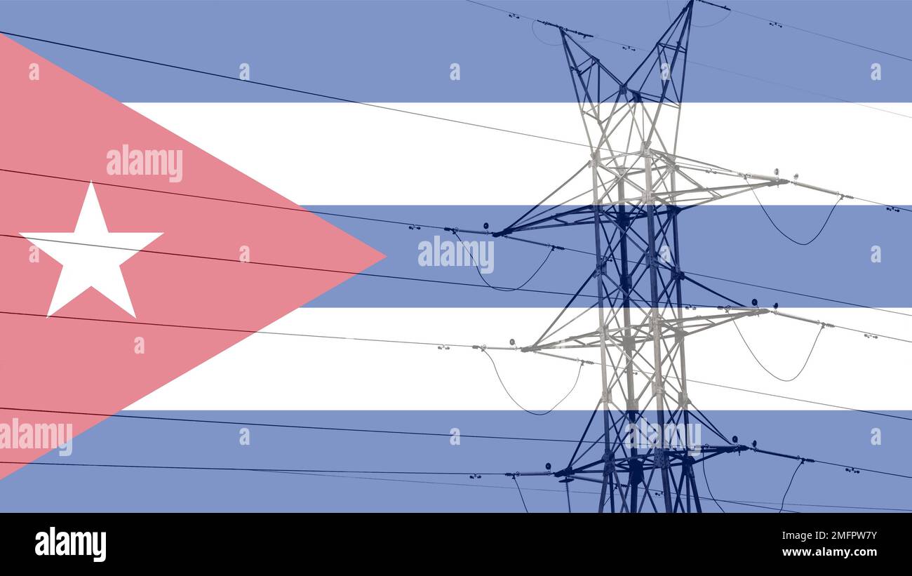 High voltage post or High voltage tower with Cuba Flag. Energy concept ...