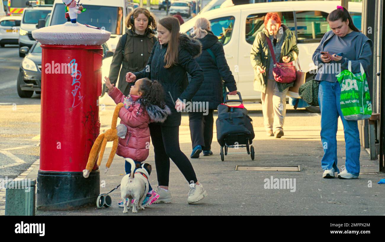 Glasgow, Scotland, UK 25th January, 2023.Burns night knitted mail box ...