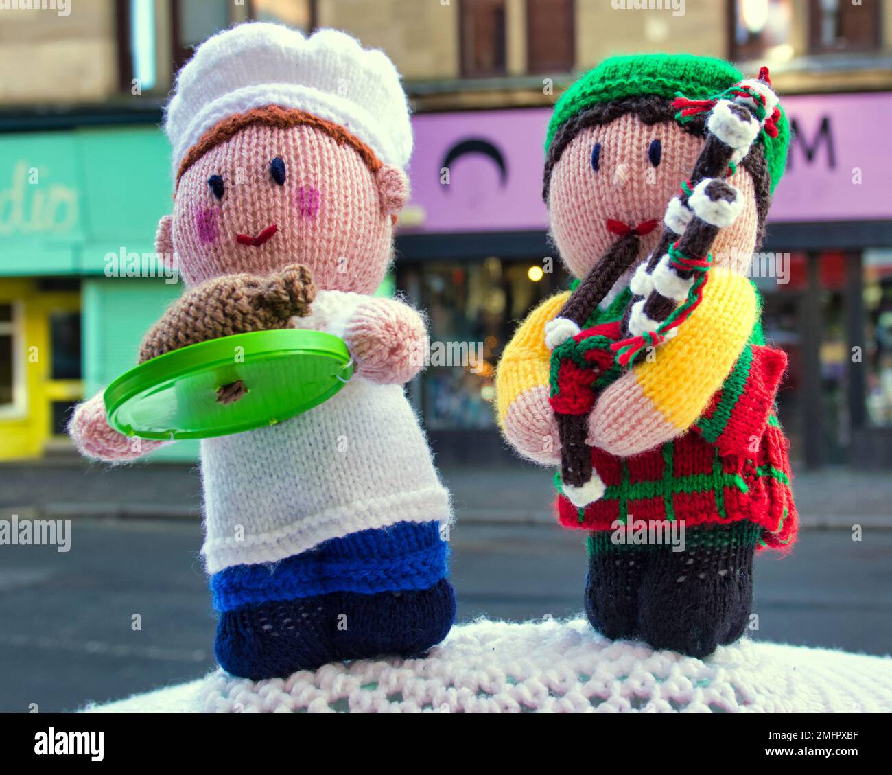 Glasgow, Scotland, UK 25th January, 2023.Burns night knitted mail box ...