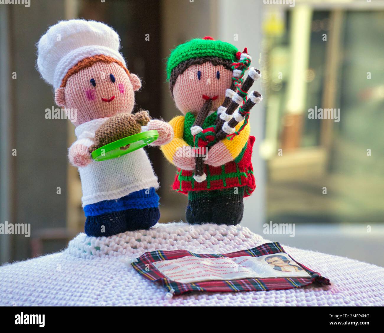 Glasgow, Scotland, UK 25th January, 2023.Burns night knitted mail box ...