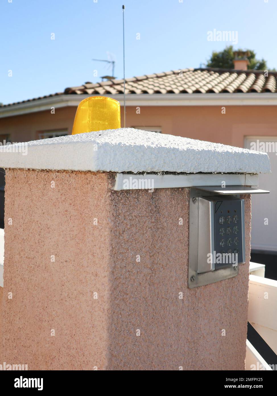 LED Flashing orange warning light of electric gate operation Stock ...