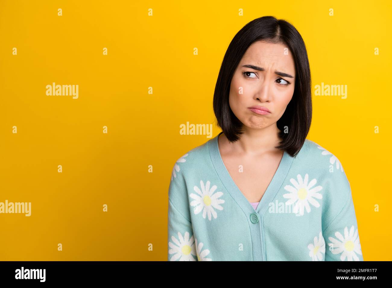 Closeup photo portrait of sad girl pouted lips look depressed looking ...