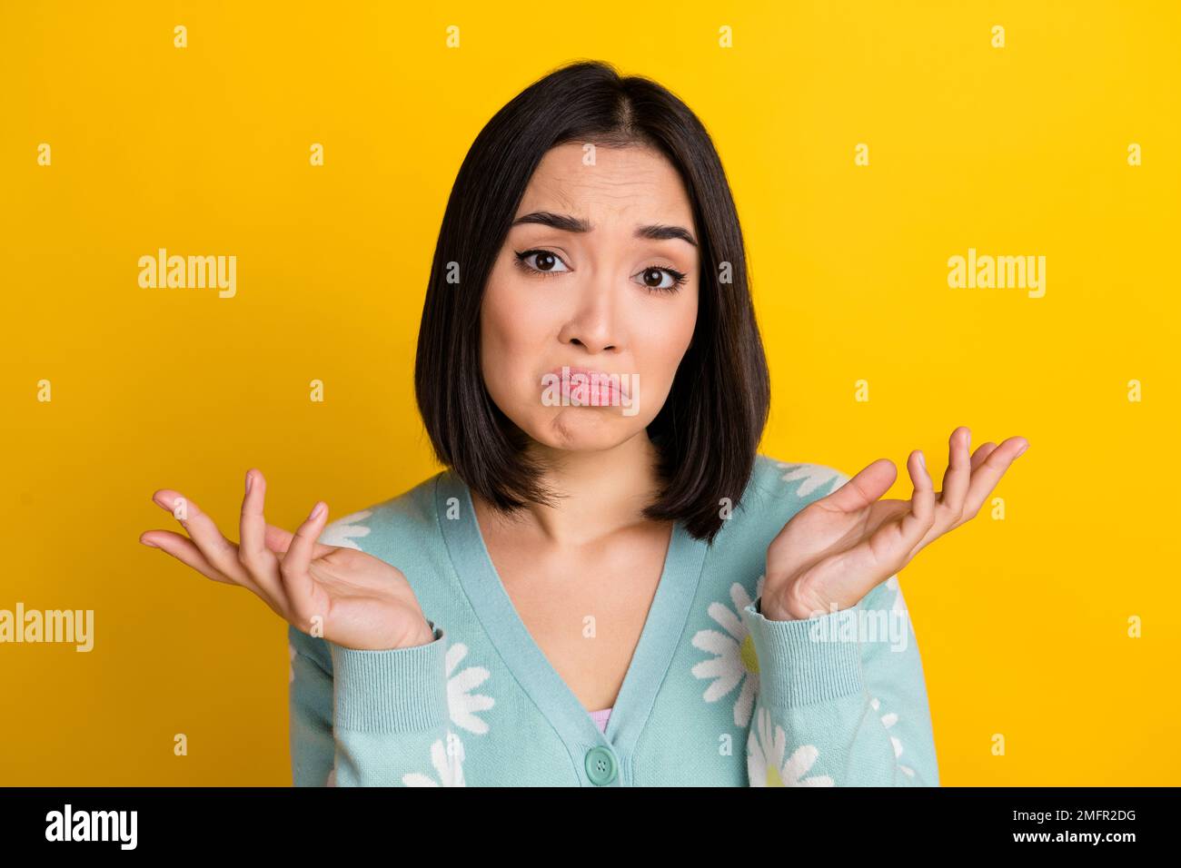 Photo of gloomy grumpy stressed depressed lady wear stylish clothes ...