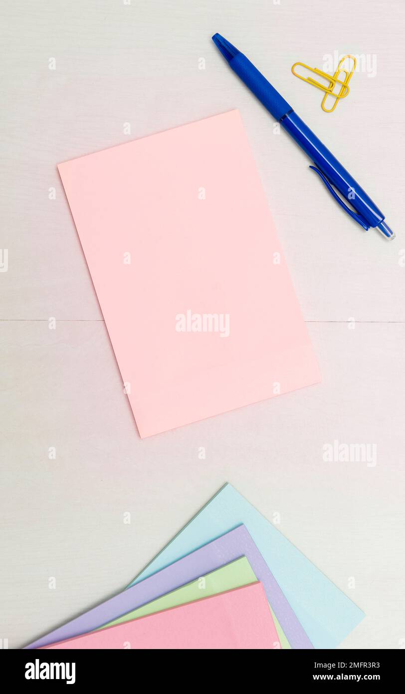 Image with school supplies, colored stickers, notebooks. Pens, pencils ...