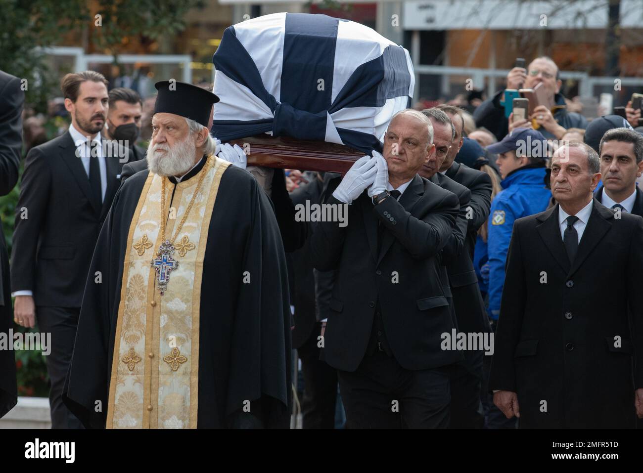 Athens, Greece. 16th January 2023. Pallbeares carry the coffin of the ...