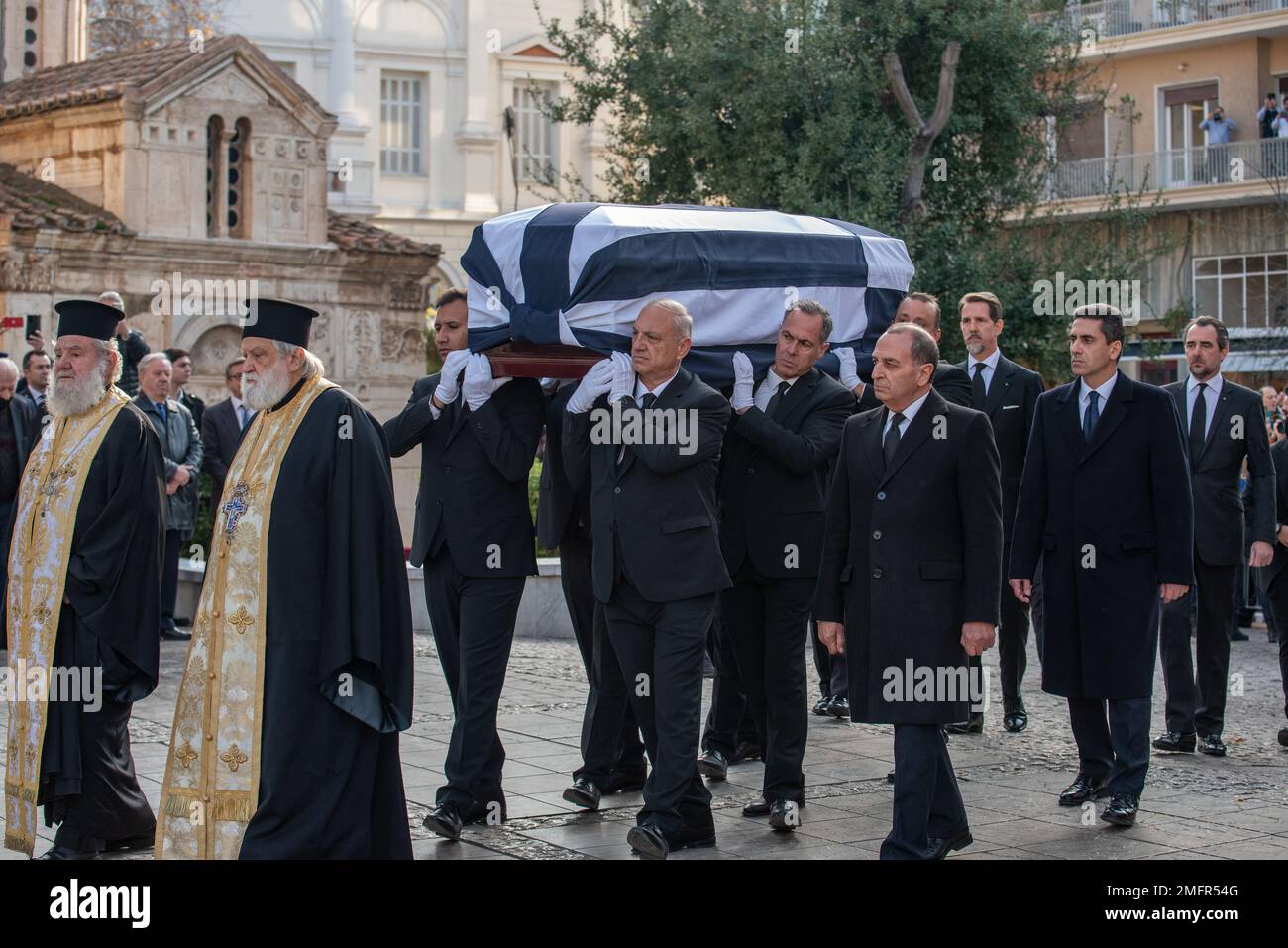 Athens, Greece. 16th January 2023. Pallbeares carry the coffin of the ...