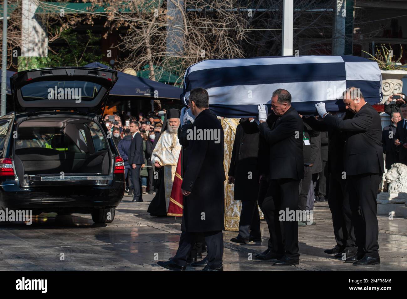 Athens, Greece. 16th January 2023. Pallbeares carry the coffin of the ...