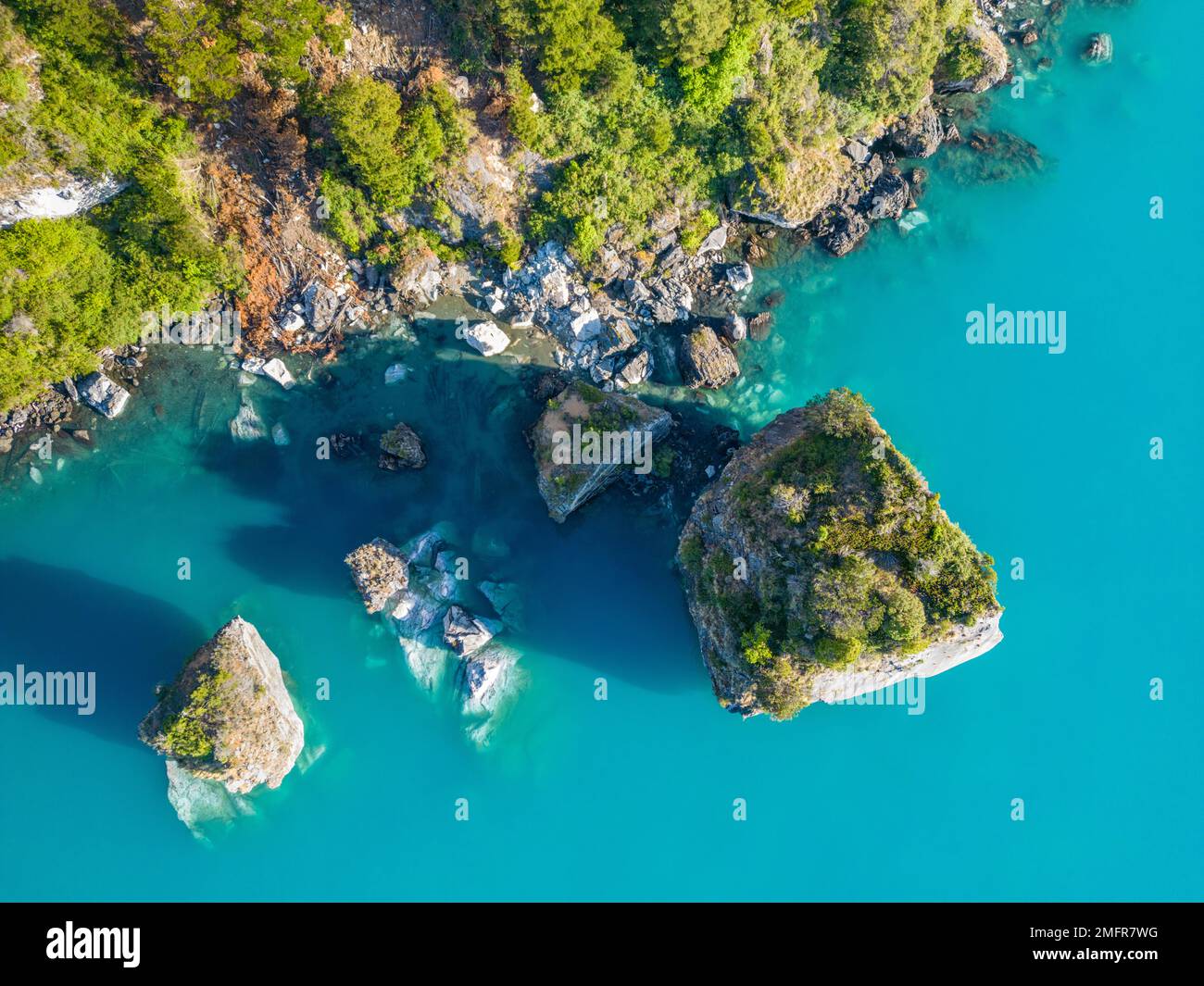 Aerial view of the picturesque Marble Caves near Puerto Rio Tranquilo ...