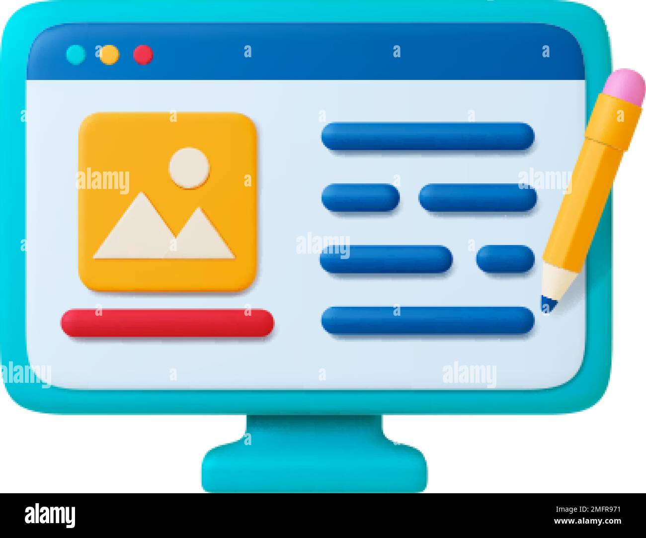 Digital work 3d office icon. Design app, computer monitor, file and ...