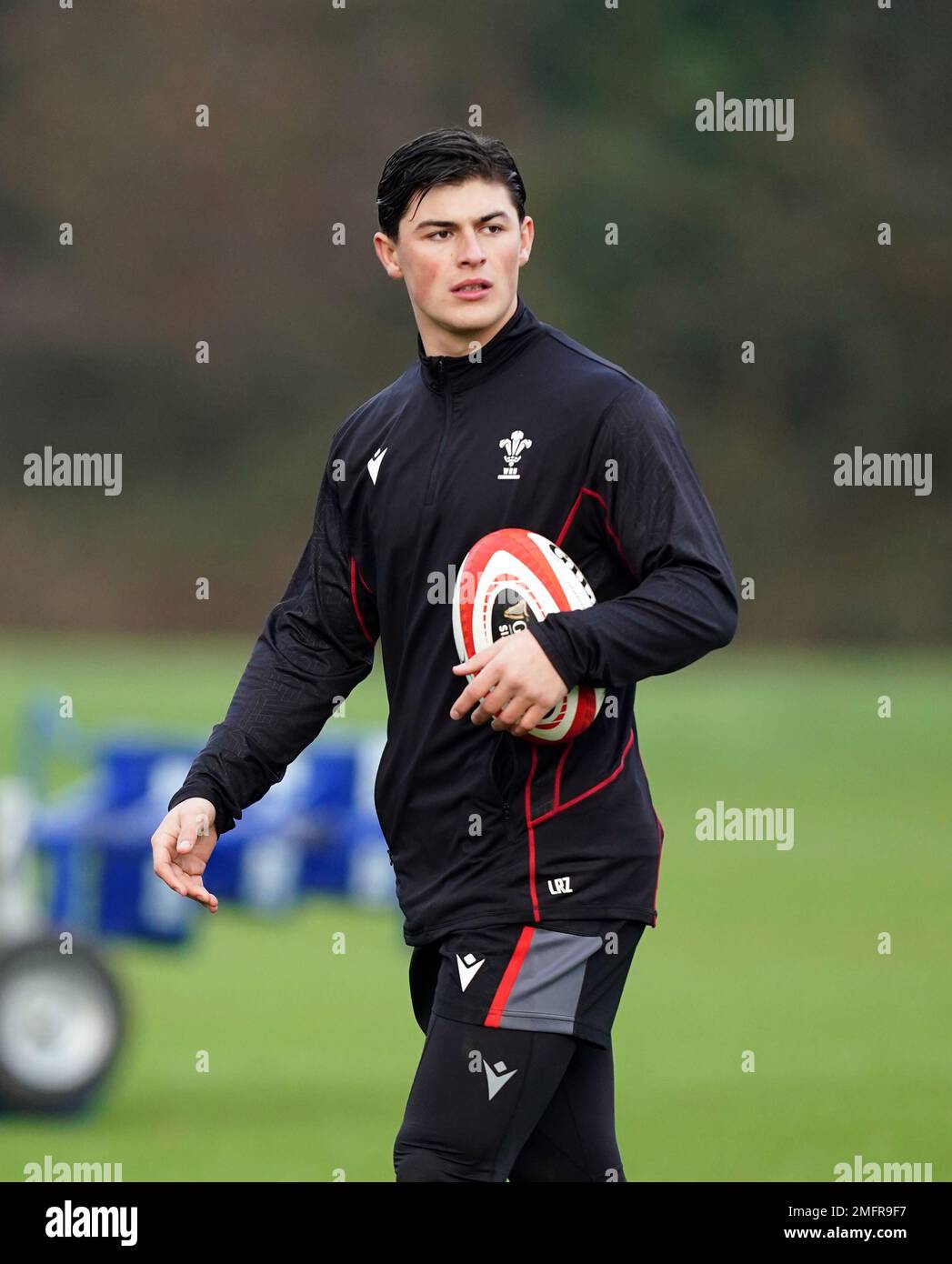 Wales' Louis Rees-Zammit during a training session at the Vale Resort ...