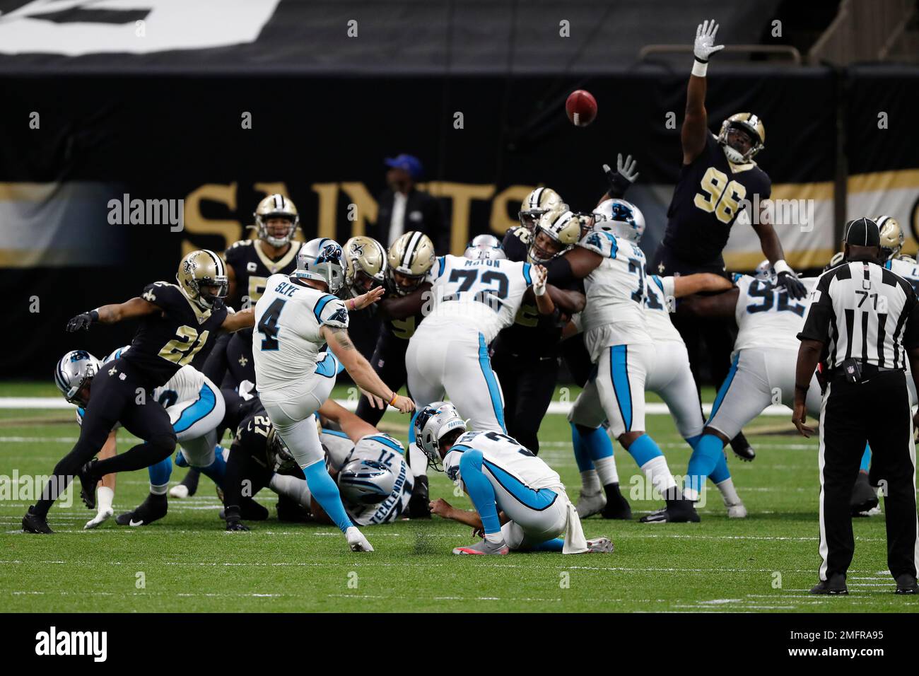 Carolina Panthers kicker Joey Slye (4) during an NFL football game ...