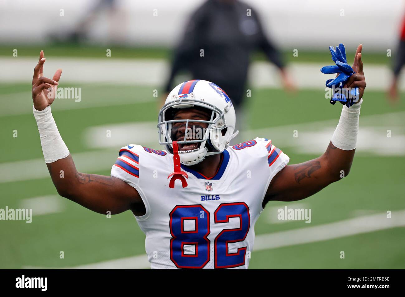 Buffalo Bills wide receiver Duke Williams (82) reacts after an NFL ...