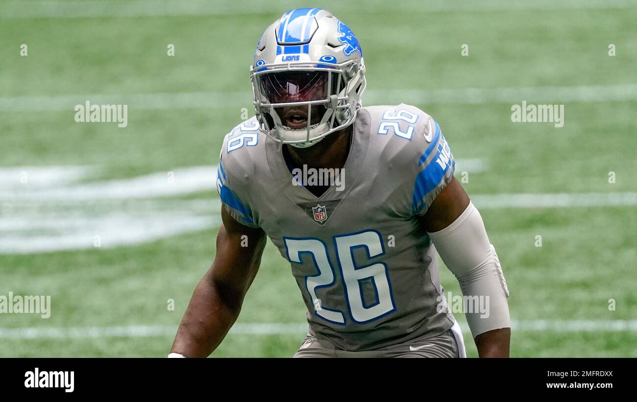 Detroit Lions strong safety Duron Harmon (26) works against the Atlanta ...