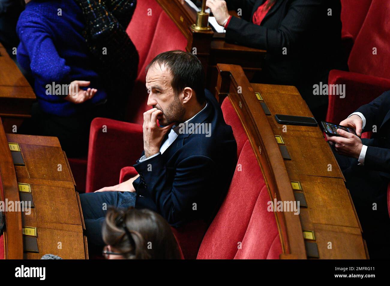 Paris, France. 24th Jan, 2023. Manuel Bompard (LFI, La France Insoumise ...