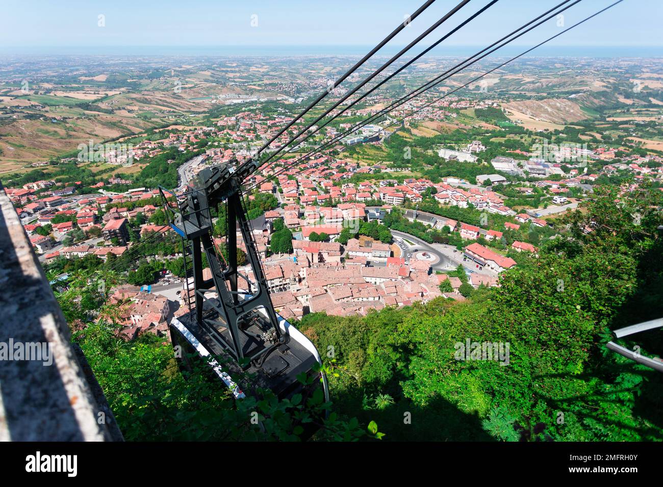 The cable car from the village to the Fortress of San Marino Stock ...