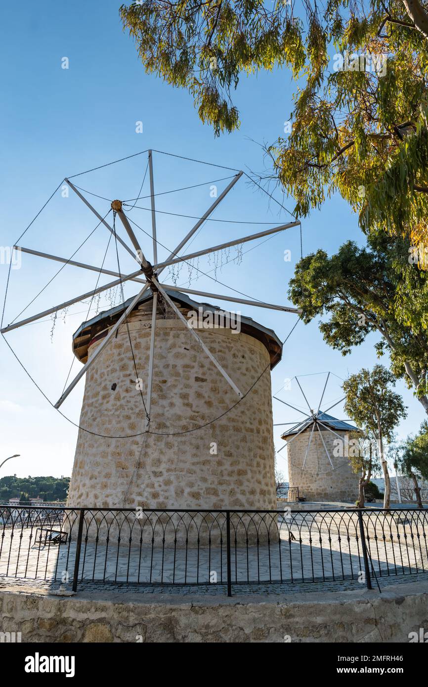 Alacati windmills in Alacati Town near Izmir. Alacati is populer ...