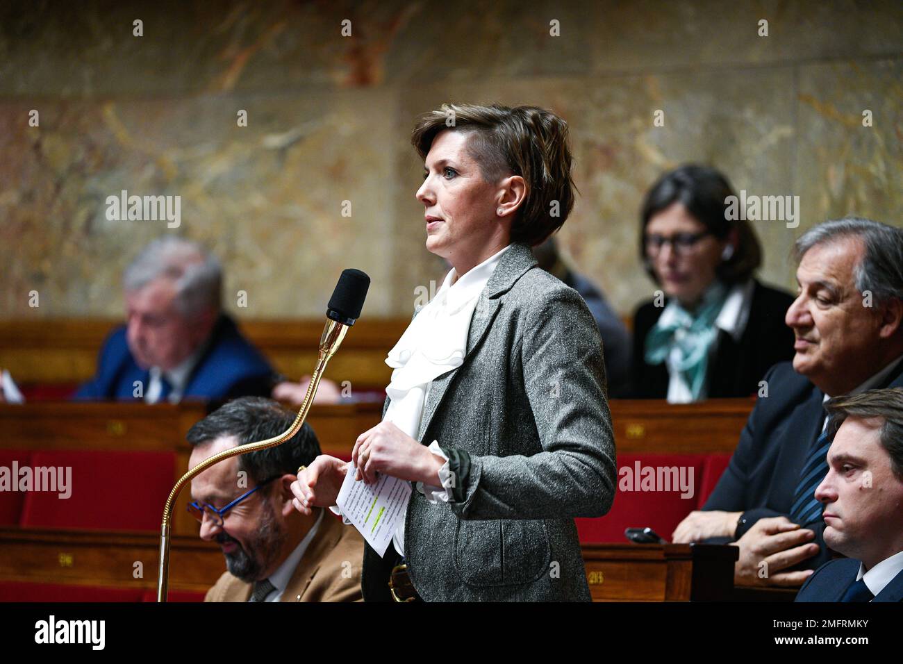 Paris, France. 24th Jan, 2023. Christelle Petex-Levet (LR) during a session of questions to the ...
