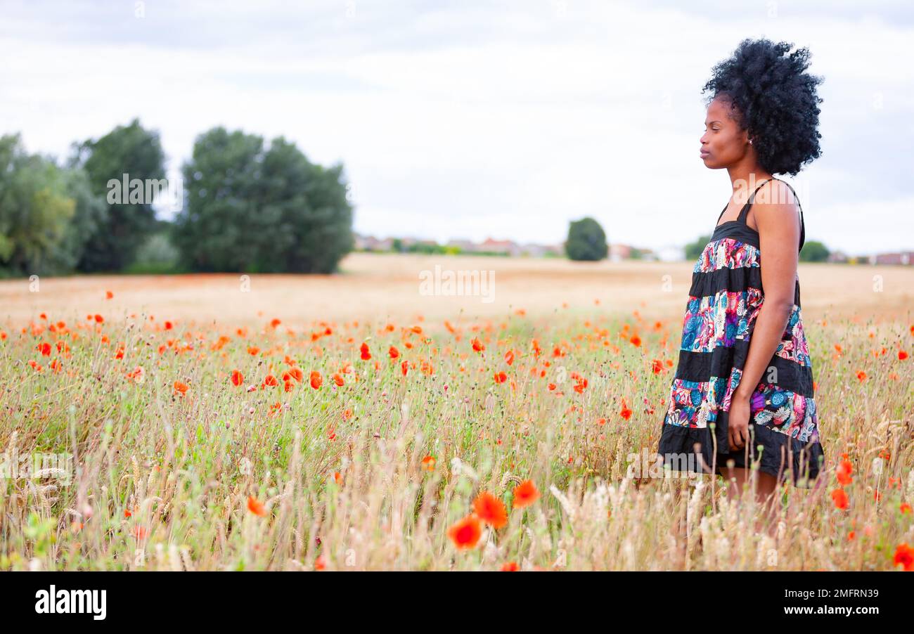 Rural Fashion, Proud Profile. A young woman alone with her thoughts in a rural English setting ...