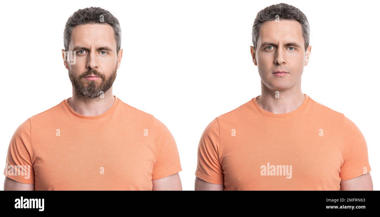 man face stubble comparison before and after in studio. man face ...