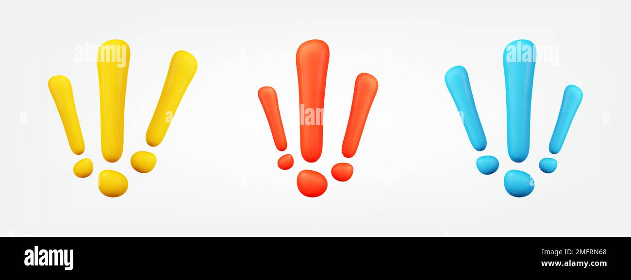Exclamation mark colorful 3d icon set. realistic danger warning sign ...