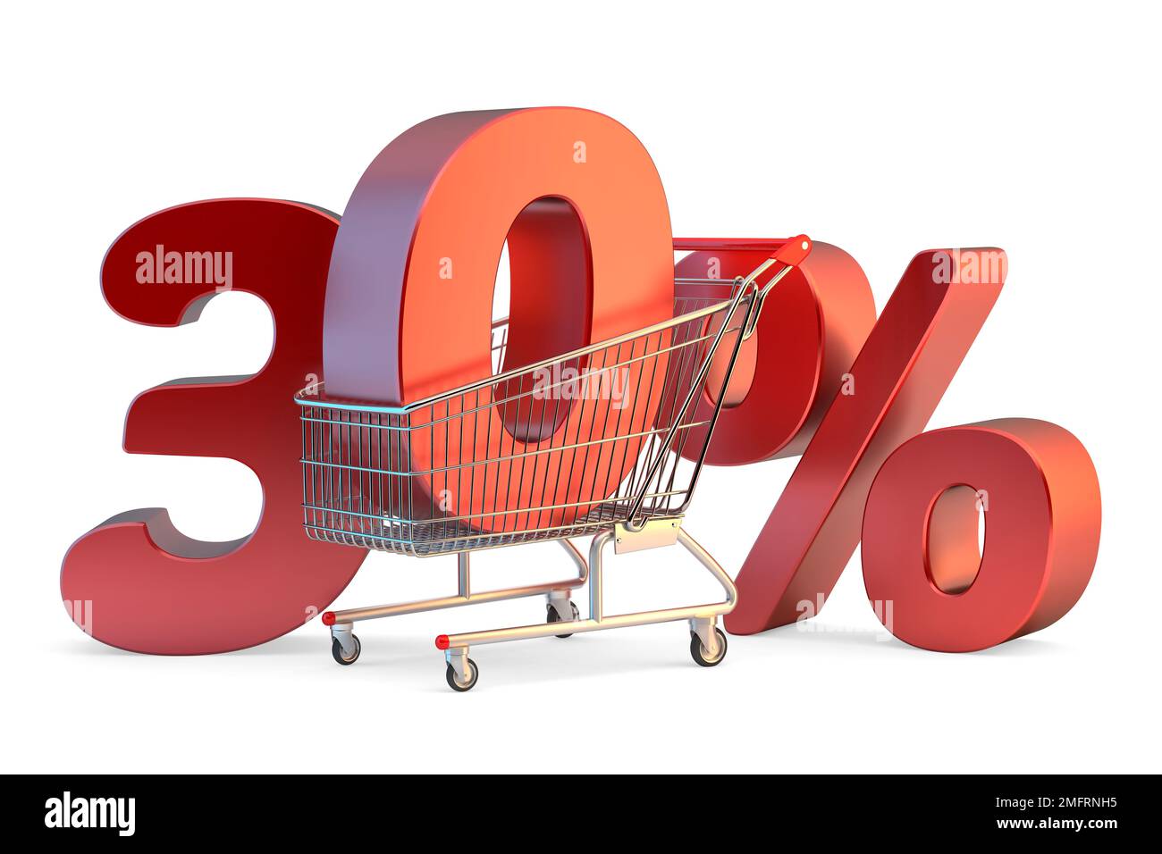 Shopping cart with 30 percent discount sign. 3D illustration. Isolated ...