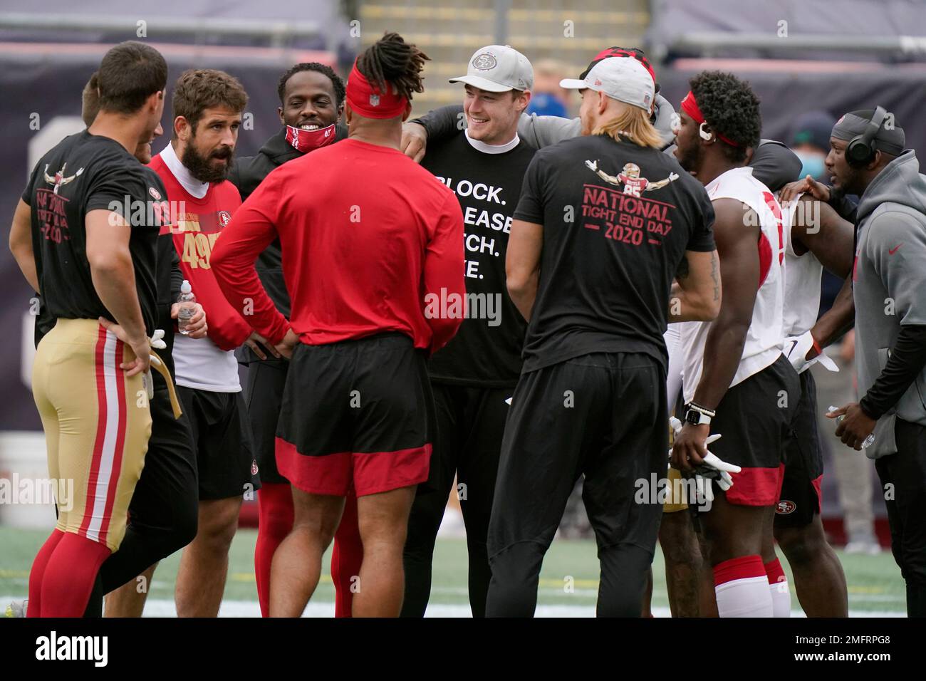 San Francisco 49ers linebacker Demetrius Flannigan-Fowles, third from ...
