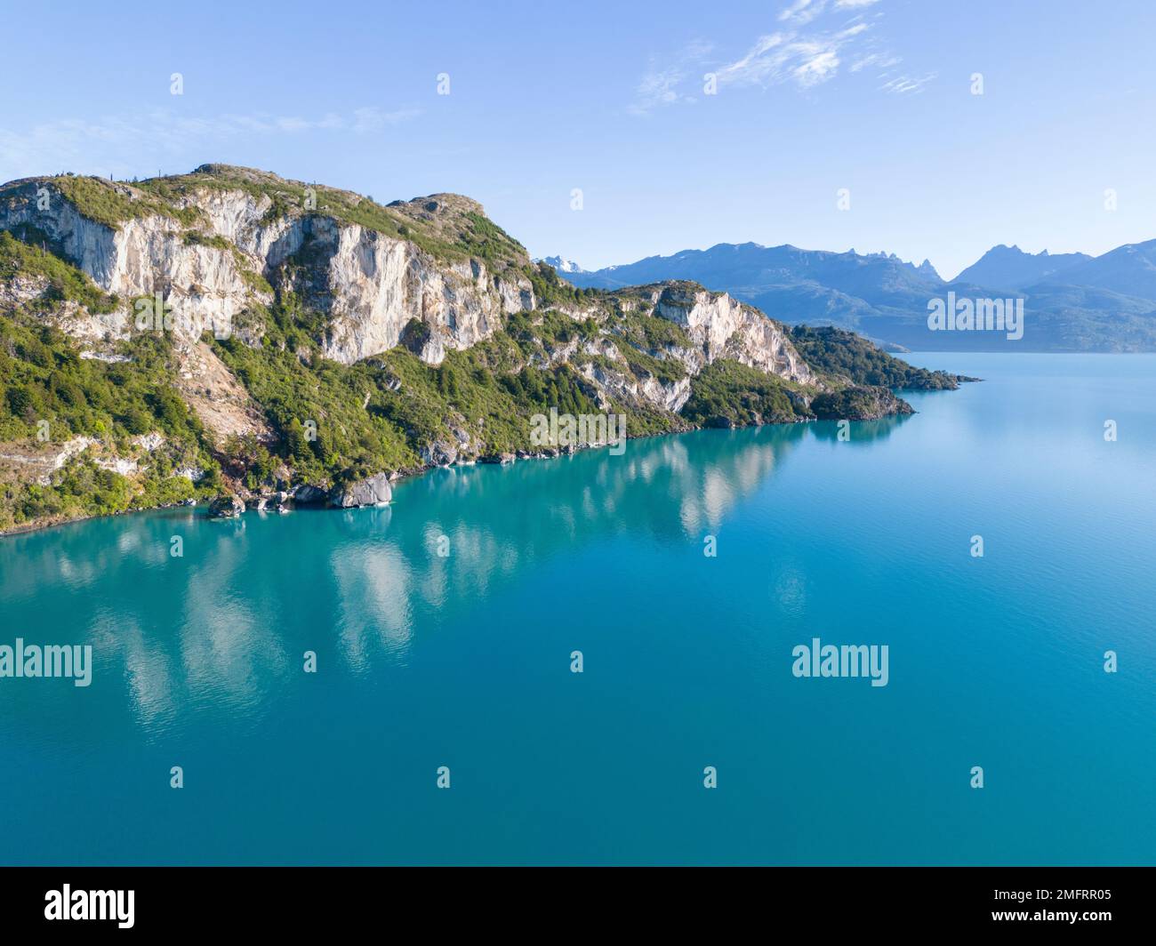 Aerial view of the picturesque Marble Caves near Puerto Rio Tranquilo ...