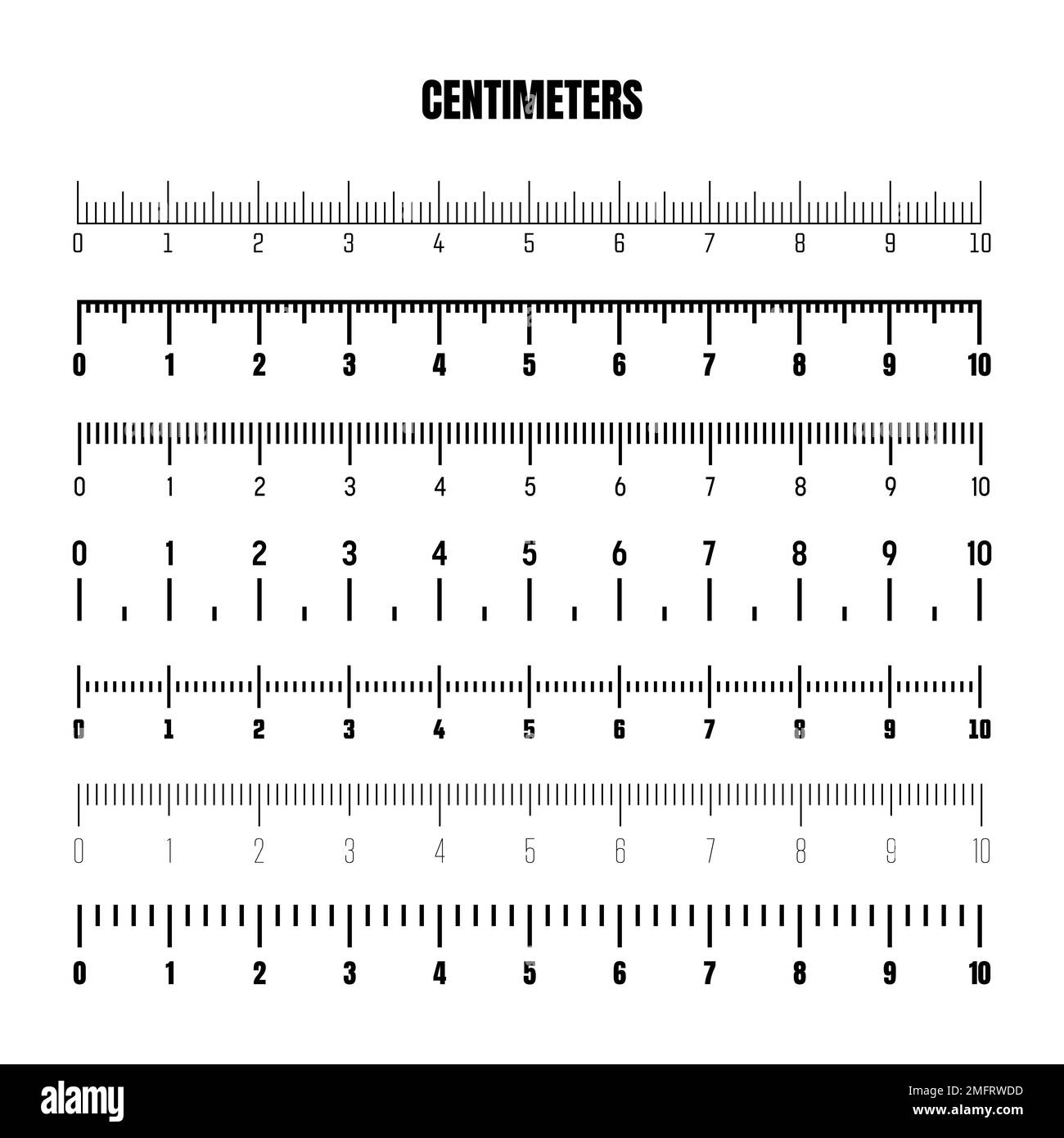 Realistic black centimeter scale for measuring length or height ...
