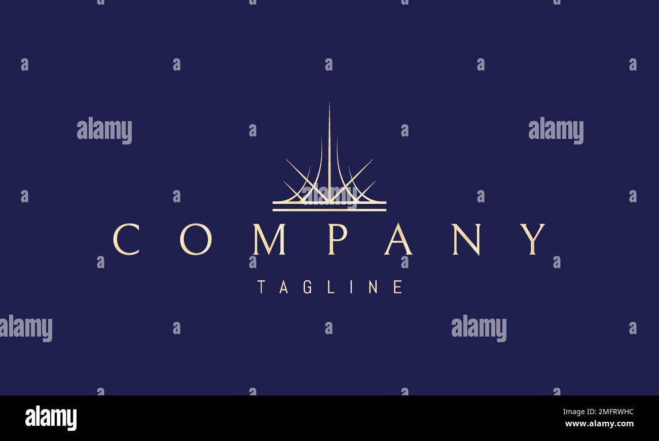 Vector golden logo on which an abstract image of a shining tower in a ...