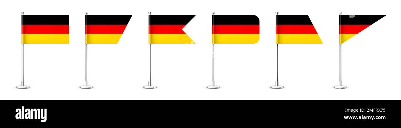 Realistic various German table flags on a chrome steel pole. Souvenir ...