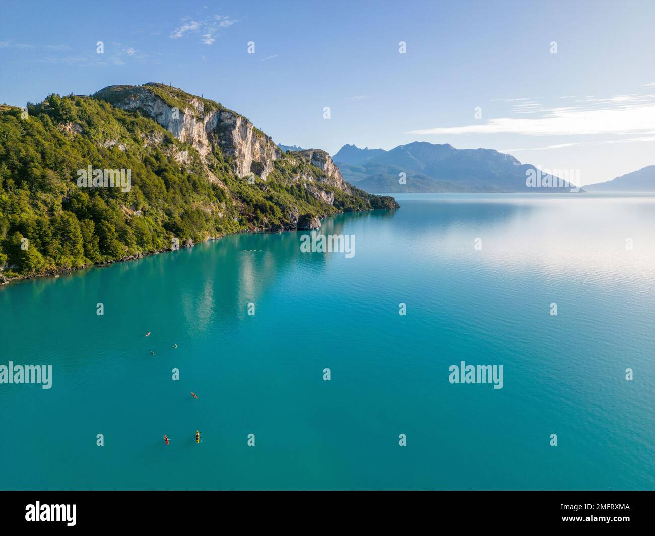 Aerial view of the picturesque Marble Caves near Puerto Rio Tranquilo ...