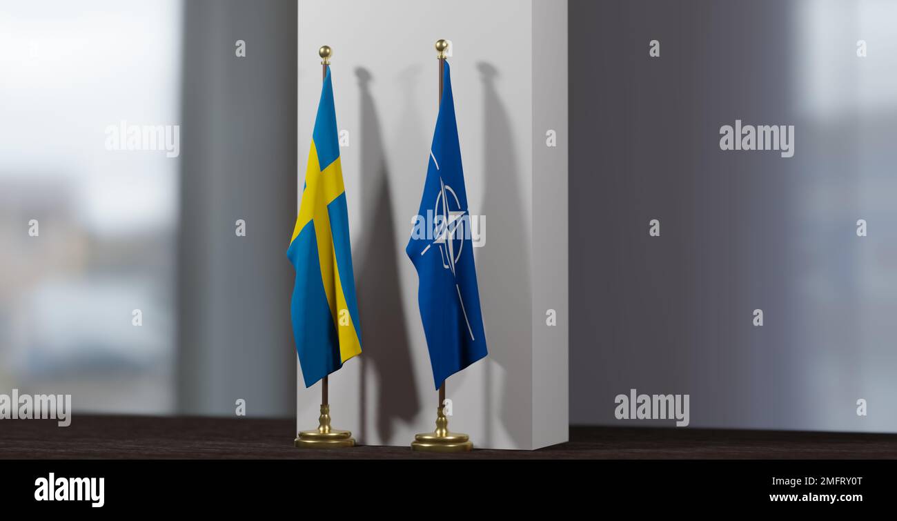 Sweden to join NATO. Flag Sweden and flag NATO. NATO Summit. 3D work ...
