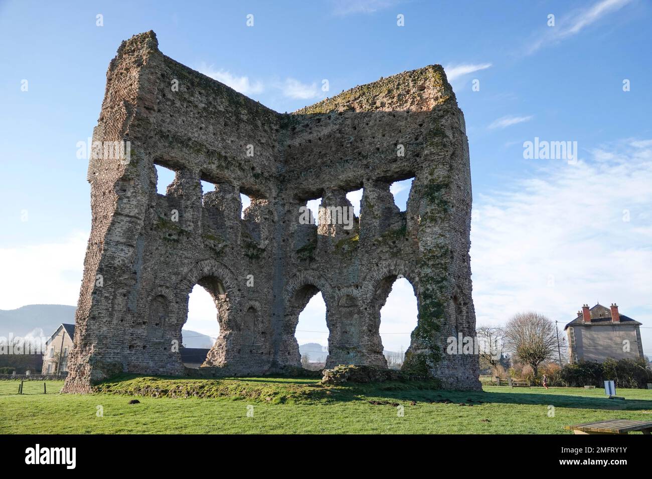 A scenic shot of the Temple of Janus under the blue sky in Autun ...