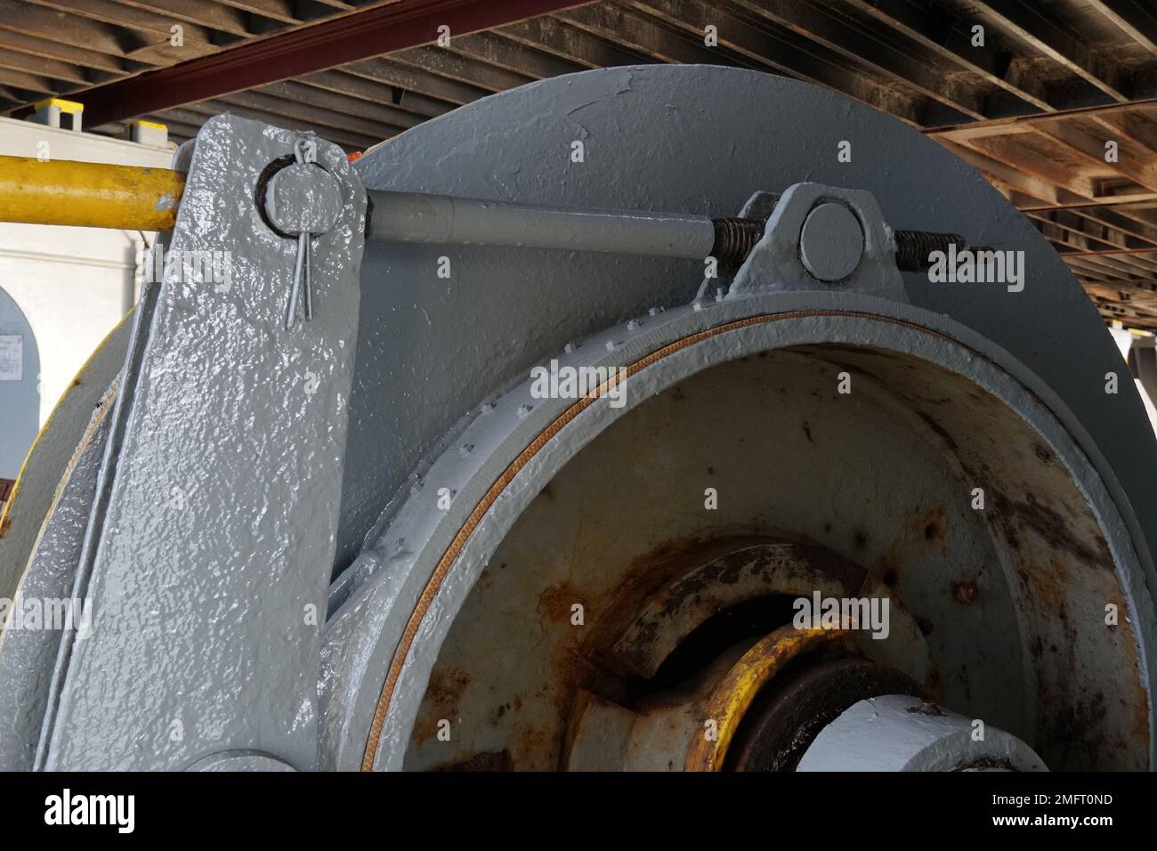 Close up view on new installed woven break lining on grey painted ...