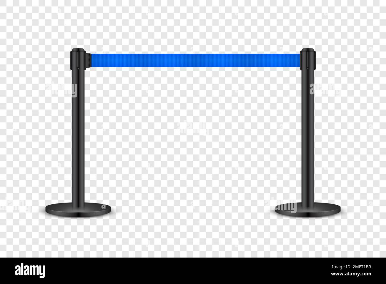 Realistic blue retractable belt stanchion. Crowd control barrier posts ...