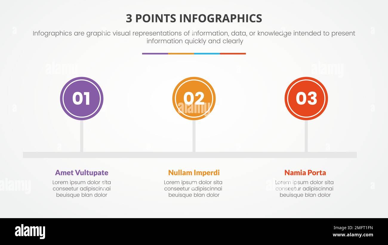 3 points or stages infographic concept with right direction and ...